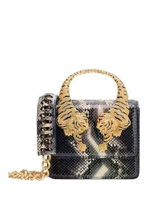 Roberto Cavalli Mini Top Handle Bag With Tiger Detail - Black