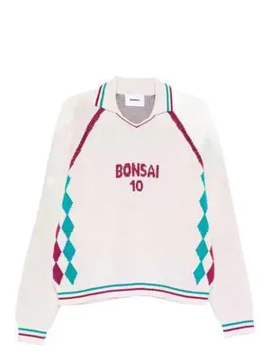 BONSAI Diamond-pattern Polo Jumper - Neutrals