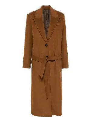 Attico Belted Wool-blend Coat - Brown