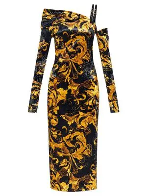 Versace Patterned Velvet Midi Dress - Black