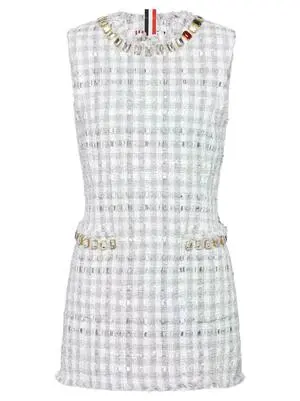 Thom Browne Swarovski-crystal Gingham Tweed Mini Dress - Grey