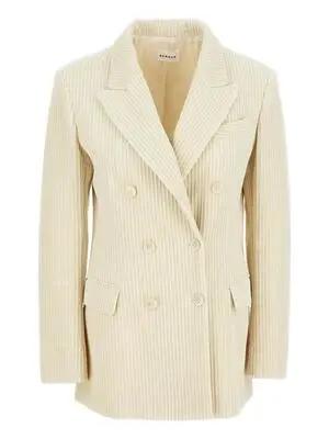 PAROSH Double-breasted Corduroy Cotton Blazer - White