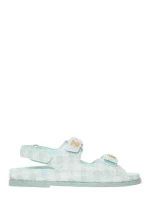 Chanel Cc Tweed Sandals - Light Blue/ecru