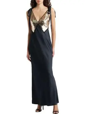 LoveShackFancy Talissa Sequin Maxi Dress - Black