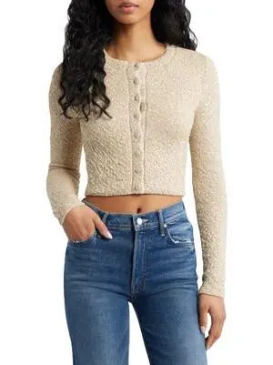 LoveShackFancy Ferra Embellished Crop Cardigan - Honey Gold