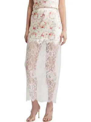 LoveShackFancy Ilene Floral Print Lace Maxi Skirt - Ecru Gardenia