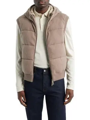 BOSS Quilted Cashmere Hooded Vest - Open Beige