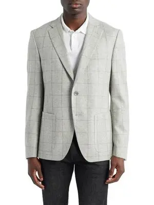 BOSS Hutson Slim-fit Windowpane Wool-blend Sport Coat - Open Grey