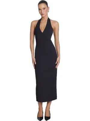 LEAU Heiress Halter Midi Dress - Black