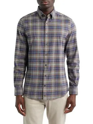 Johnnie-o Kamper Plaid Cotton Blend Button-down Shirt - Charcoal