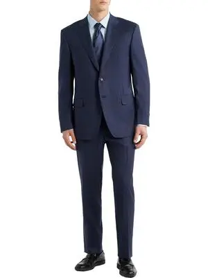 Canali Siena Regular Fit Shadow Stripe Wool Suit - Navy