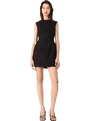 Maje Rhinestone Flared Short Dress - Black