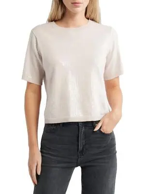 Sanctuary Sequin Embellished Short Sleeve Sweater - Mother Of Pearl
