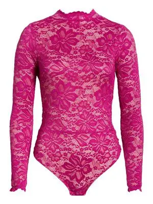 KILO BRAVA Floral Lace Long Sleeve Teddy - Boysenberry