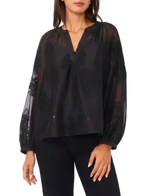 Vince Camuto Long Sleeve Mesh Shirt - Rich Black