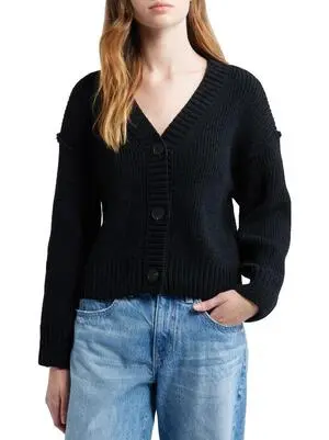 ALL IN FAVOR Relaxed Chenille V-neck Cardigan - Black