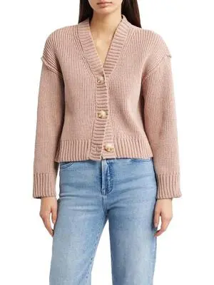 ALL IN FAVOR Relaxed Chenille V-neck Cardigan - Mushroom