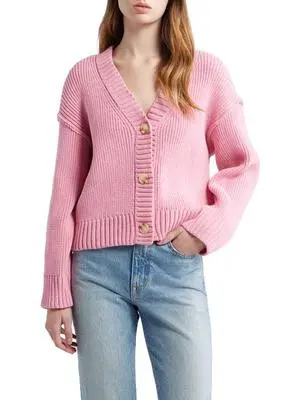 ALL IN FAVOR Relaxed Chenille V-neck Cardigan - Pink