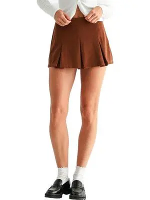 ALL IN FAVOR Pleated Corduroy Miniskirt - Chocolate
