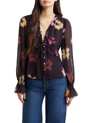 Rails Alixa Floral Ruffle Button-up Shirt - Onyx Blurred Floral