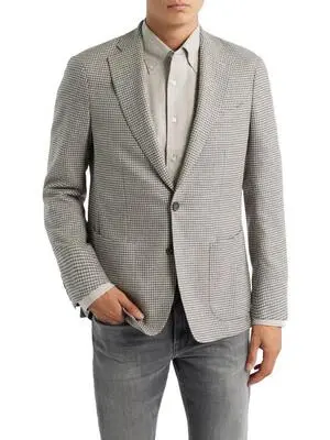 EMANUEL BERG Houndstooth Stretch Wool & Linen Blend Sport Coat - Medium Grey