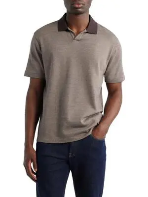 Emporio Armani Johnny Collar Heathered Cotton Piqué Polo - Brown