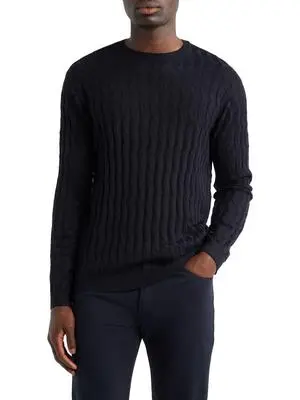 Emporio Armani Ribbed Crewneck Sweater - Solid Blue Navy