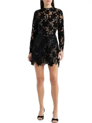 LUCY PARIS Zia Velvet Floral Lace Mini Dress - Black