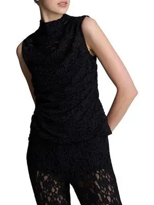 KENNETH COLE Lace Mock Neck Sleeveless Top - Black