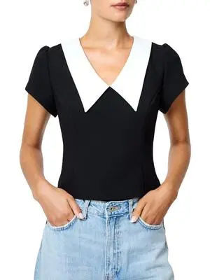 French Connection Azra Oversized Collar Top - Black-white