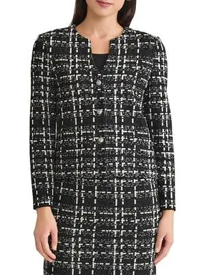 Ming Wang Checkered Jacquard Knit Jacket - Black/ivory