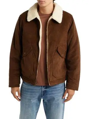 SCHOTT Corduroy Delivery Jacket With Fleece Collar - Brown
