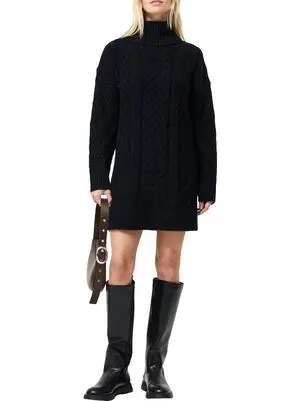 French Connection Makira Long Sleeve Cable Stitch Sweater Dress - Black