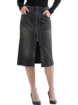 LEEM Zip Front Denim Skirt - Charred Black