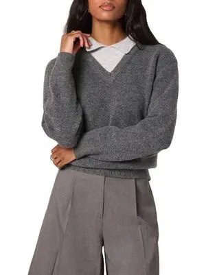 Astr The Label Contrast Collar Sweater - Grey