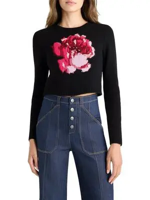 Cinq À Sept Heritage Rose Issa Crop Sweater - Black/sheer Pink
