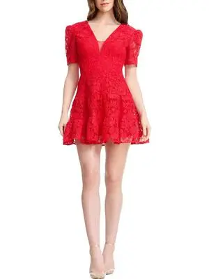 Dress The Population Hallie Lace Tiered Minidress - Rouge