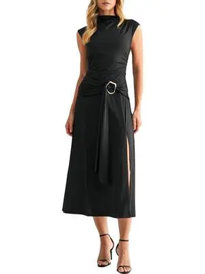 QUINCY MAE Cap Sleeve Midi Dress With Belt