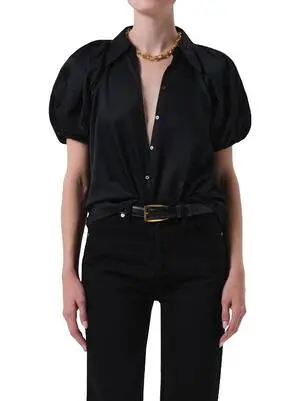 Citizens Of Humanity Leila Puff Sleeve Button-up Shirt - Black