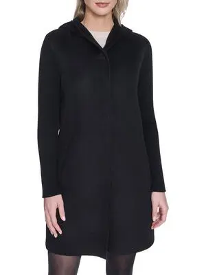 KENNETH COLE Double Face Wool Blend Hooded Coat - Black