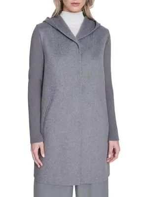 KENNETH COLE Double Face Wool Blend Hooded Coat - Grey