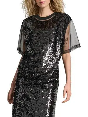 DKNY Layered Mesh Sequin Top