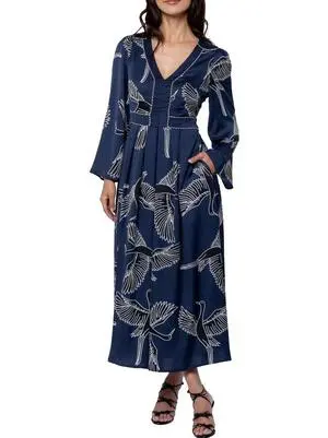 CIEBON Rianne Long Sleeve Midi Dress - Navy Multi