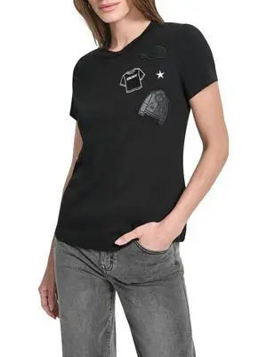Dkny Pins & Patches Appliqué T-shirt - Black