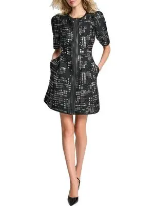 Dkny Abstract Jacquard Mini Dress - Black/silver