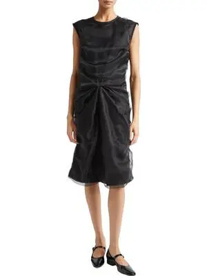 MAISON MARGIELA Gestural Cutting Organza & Stretch Wool Midi Dress - Black
