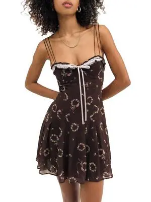 For Love & Lemons Kate Floral Mini Dress - Brown