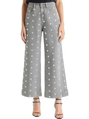 Cinq À Sept Betsy Studded Flare Ankle Jeans - Lune/silver