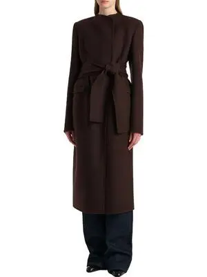 Khaite Jelson Double Face Wool Belted Coat - Dark Brown