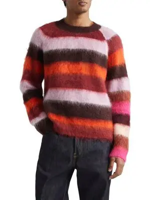 WASTE YARN PROJECT Nils Brushed Stripe Raglan Sleeve Sweater - Pink/red